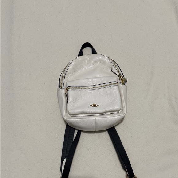 Coach | Bags | Coach Mini Ivory Leather Backpack With Black Straps ...